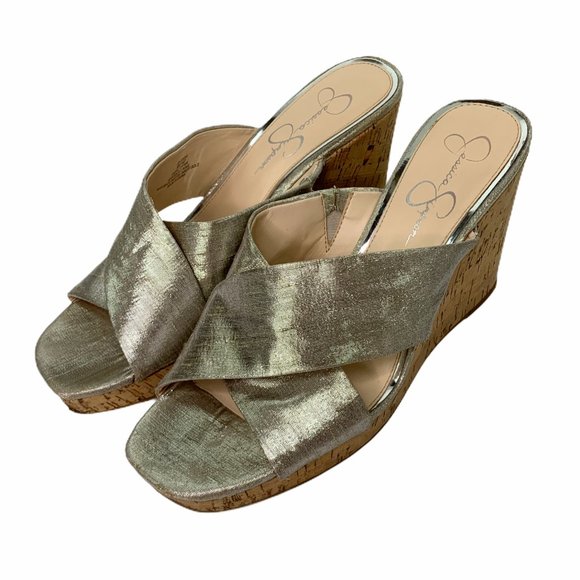 Jessica Simpson | Shoes | Jessica Simpson Seena Gold Cork Wedge Sandals ...